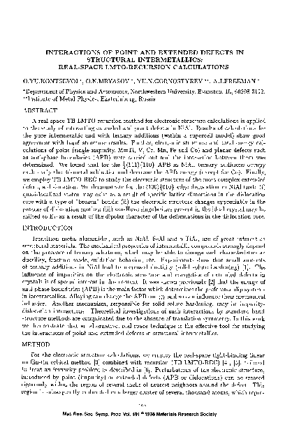 (PDF) Interactions of Point and Extended Defects in Structural ...