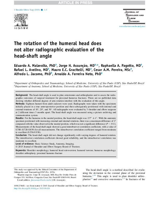 (PDF) The rotation of the humeral head does not alter radiographic ...