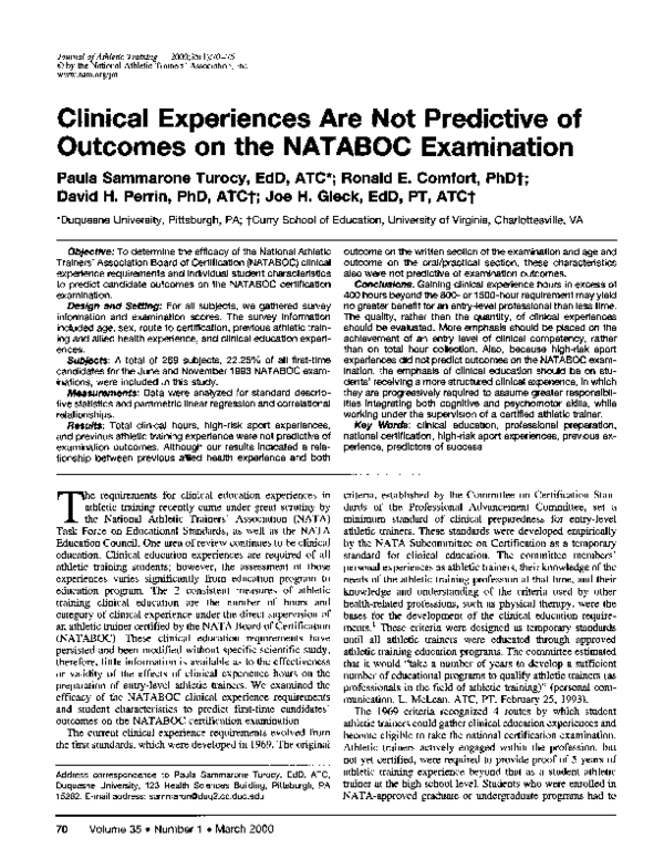 (PDF) Clinical Experiences Are Not Predictive of Outcomes on the ...