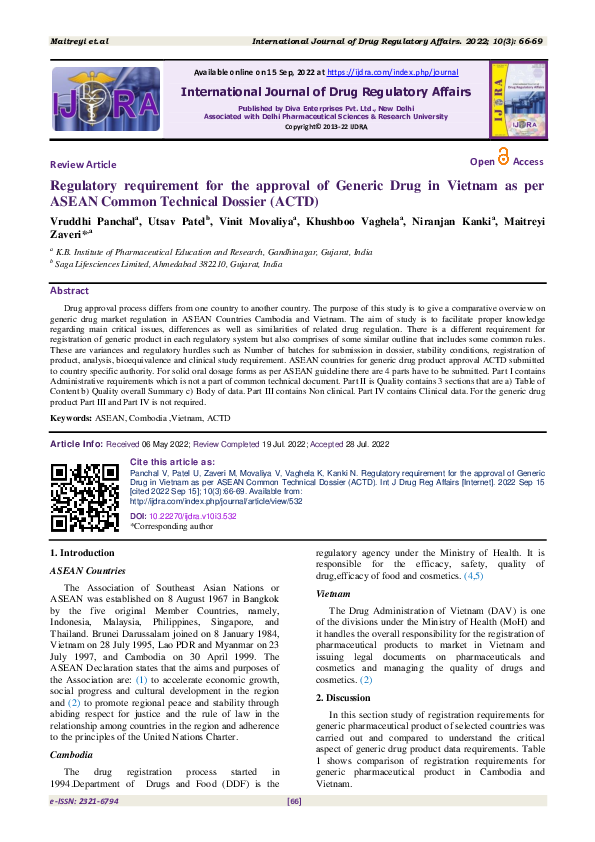 (PDF) Regulatory requirement for the approval of Generic Drug in ...