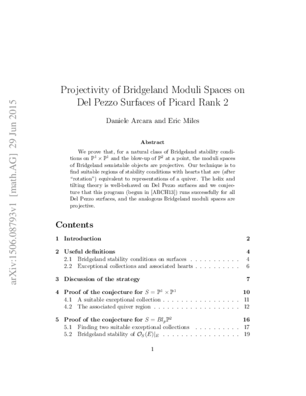 Pdf Projectivity Of Bridgeland Moduli Spaces On Del Pezzo Surfaces Of Picard Rank 2