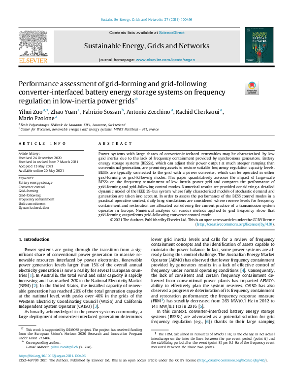 (PDF) Performance assessment of grid-forming and grid-following converter-interfaced battery ...
