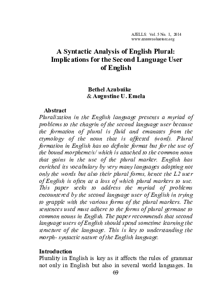 (PDF) A Syntactic Analysis of English Plural: Implications for the Second Language User of English
