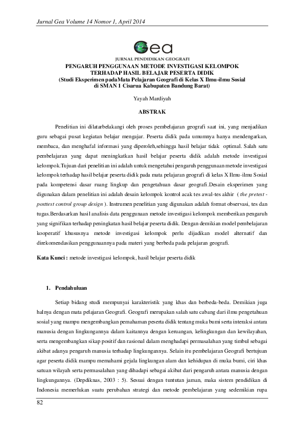 (PDF) PENGARUH PENGGUNAAN METODE INVESTIGASI KELOMPOK TERHADAP HASIL ...