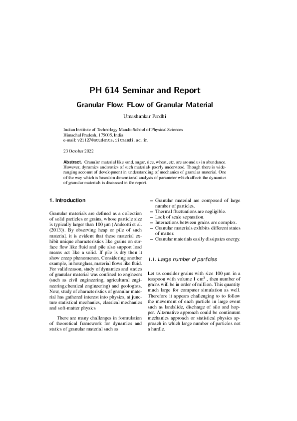(PDF) Granular Flow: FLow of Granular Material