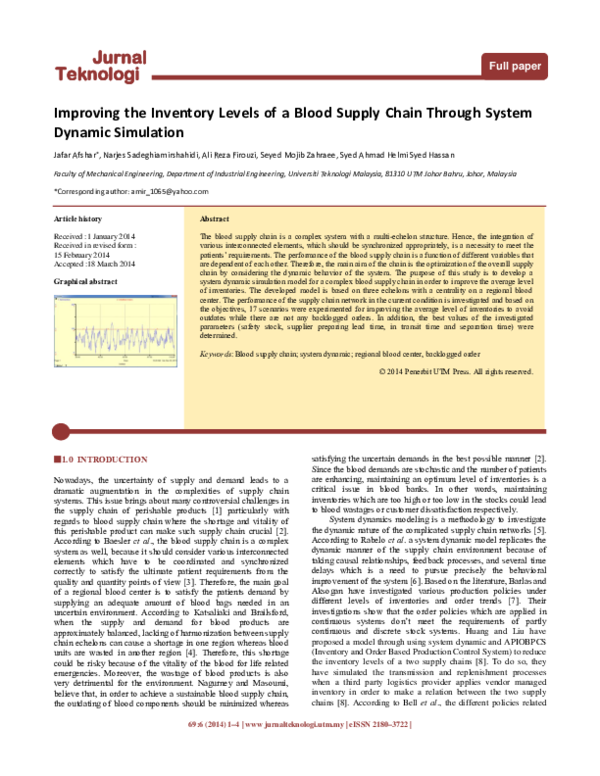 (PDF) Improving the Inventory Levels of a Blood Supply Chain Through ...