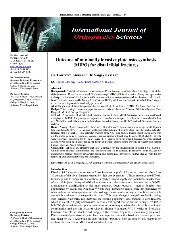 (PDF) Outcome of minimally invasive plate osteosynthesis (MIPO) for ...