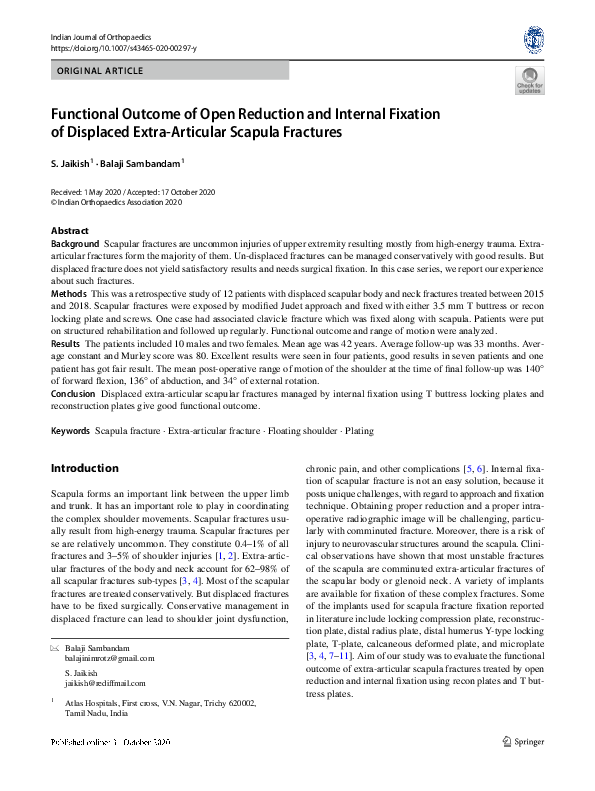 (PDF) Functional Outcome of Open Reduction and Internal Fixation of Intra-articular Distal ...