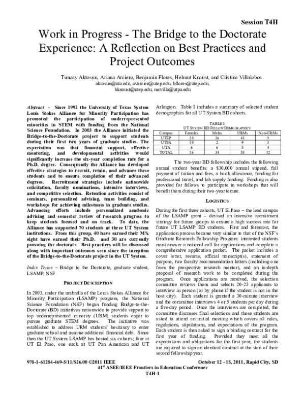 (PDF) Work in progress — The bridge to the doctorate experience: A ...