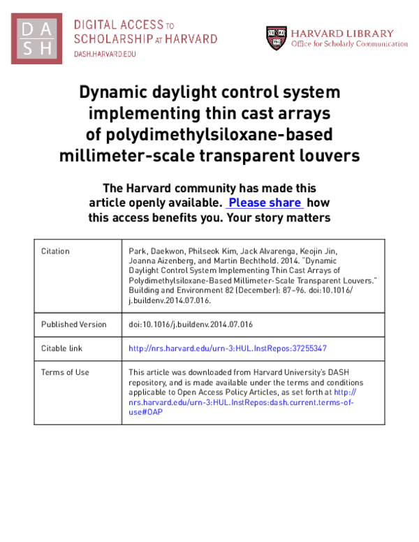 Pdf Dynamic Daylight Control System Implementing Thin Cast Arrays Of
