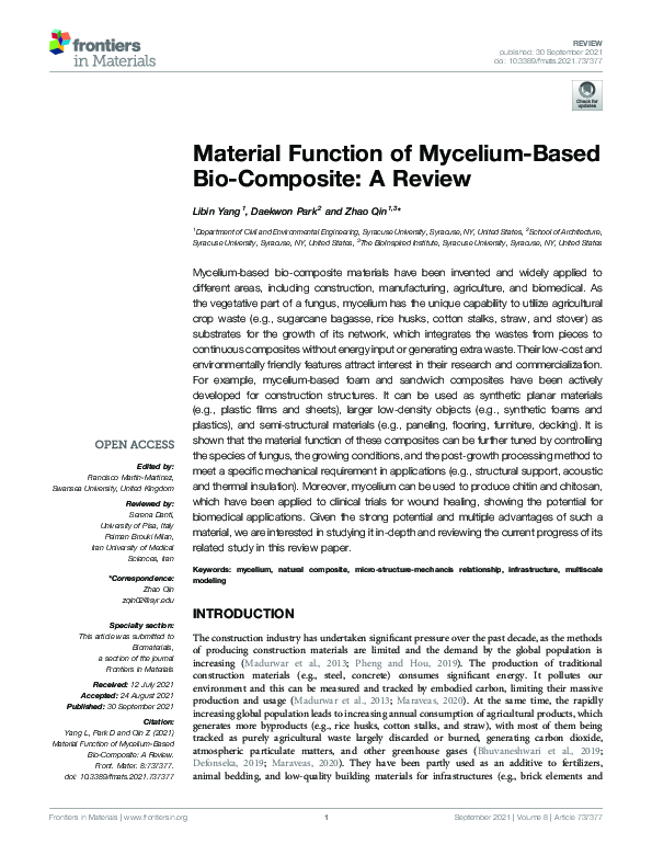 (PDF) Material Function of Mycelium-Based Bio-Composite: A Review