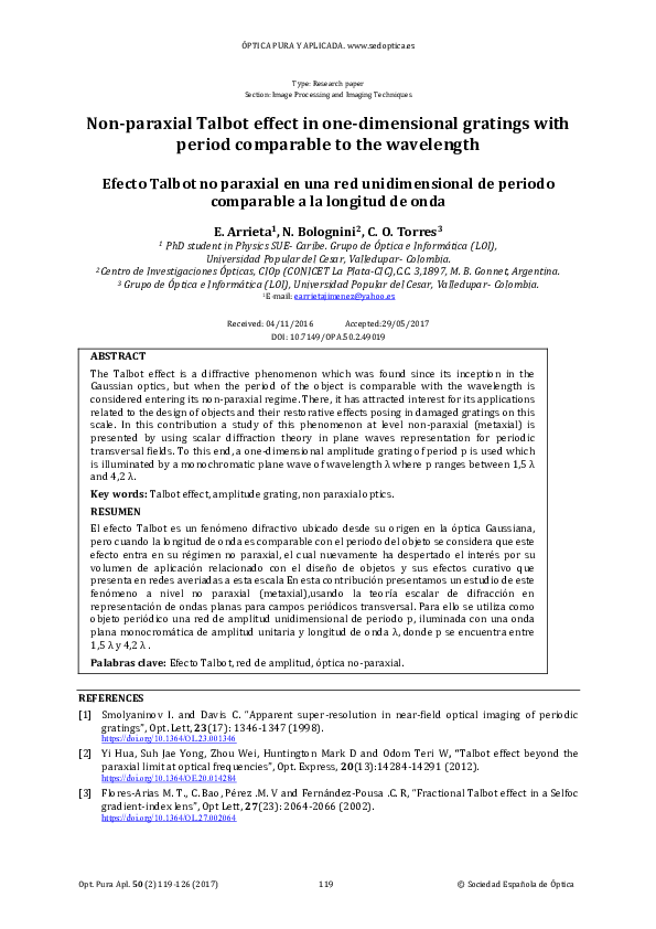 (PDF) Non-paraxial Talbot effect in one-dimensional gratings with ...