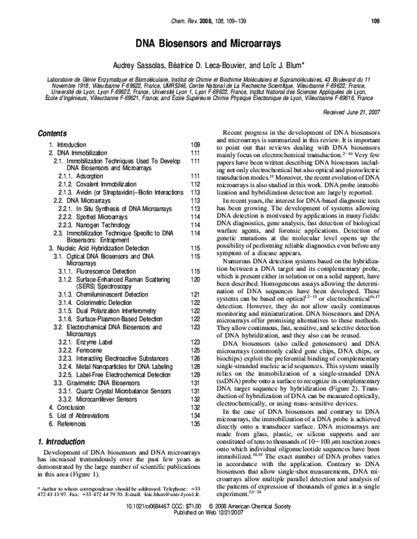 (PDF) DNA Biosensors and Microarrays
