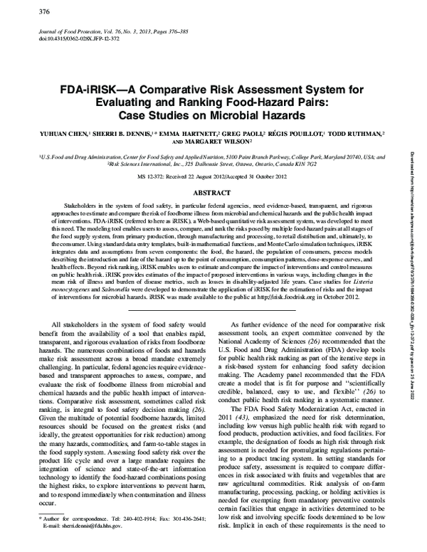 (PDF) FDA-iRISK—A Comparative Risk Assessment System for Evaluating and ...