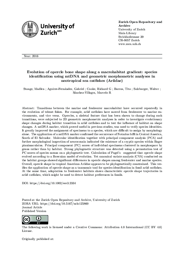(PDF) Evolution of opercle bone shape along a macrohabitat gradient ...