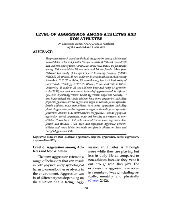 (PDF) Level of Aggression among Athletes and Non Athletes