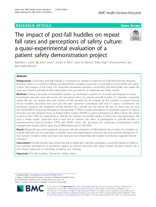 (PDF) The impact of post-fall huddles on repeat fall rates and ...