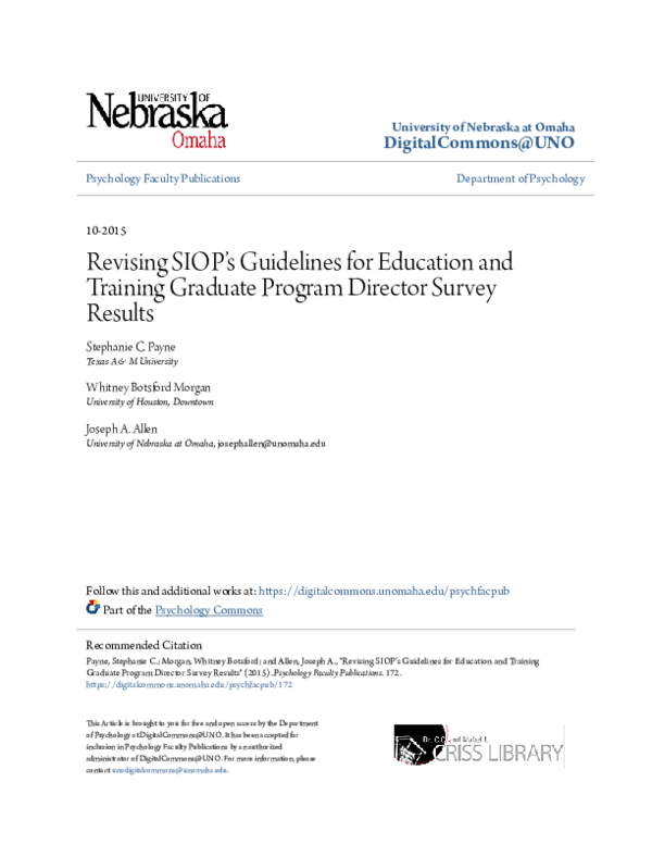 (PDF) Revising SIOP’s Guidelines for Education and Training Graduate Program Director Survey Results
