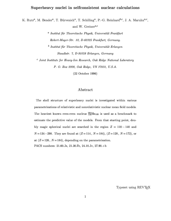 Pdf Superheavy Nuclei In Self Consistent Nuclear Calculations Tanja Schilling