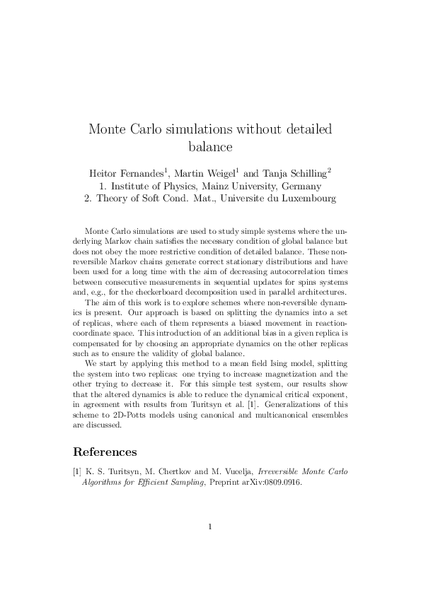 (PDF) Monte Carlo simulations without detailed balance