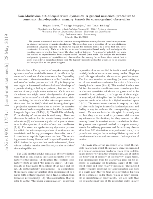 (PDF) Non-Markovian out-of-equilibrium dynamics: A general numerical ...
