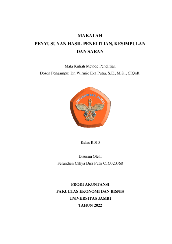 (PDF) MAKALAH 11 METODOLOGI PENELITIAN - PENYUSUNAN HASIL PENELITIAN, KESIMPULAN DAN SARAN