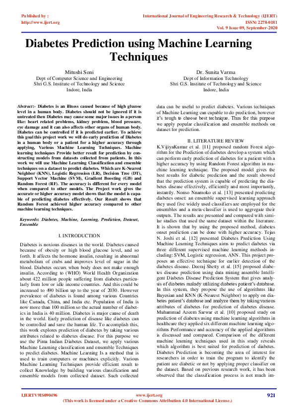 Pdf Early Diabetes Prediction With Machine Learning Methods