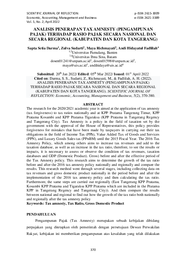 (PDF) Analisis Penerapan Tax Amnesty (Pengampunan Pajak) Terhadap Rasio ...