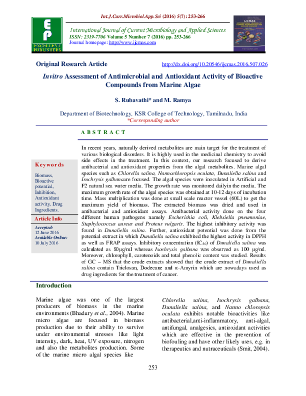(PDF) Invitro Assessment of Antimicrobial and Antioxidant Activity of ...