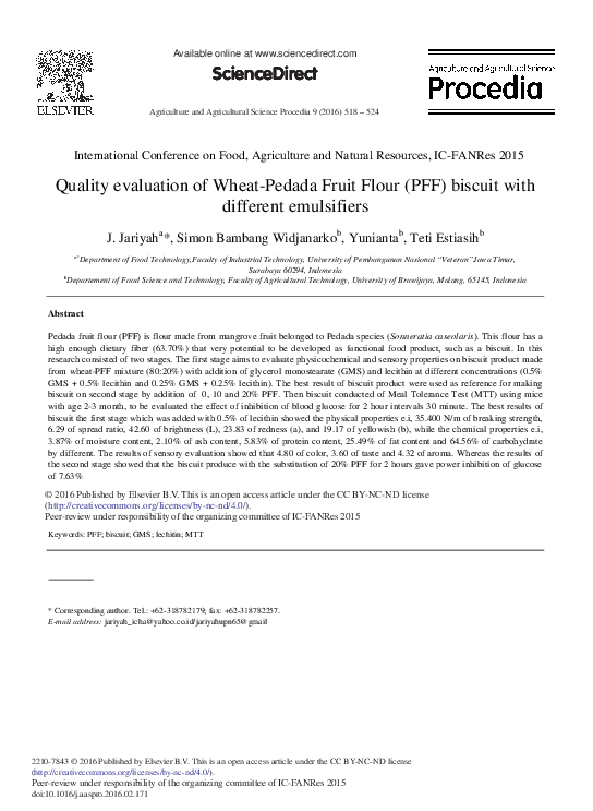 (PDF) Quality Evaluation of Wheat-Pedada Fruit Flour (PFF) Biscuit with ...