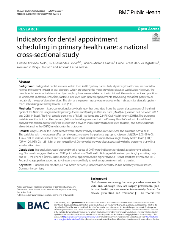 (PDF) Indicators for Dental Appointment Scheduling in PHC