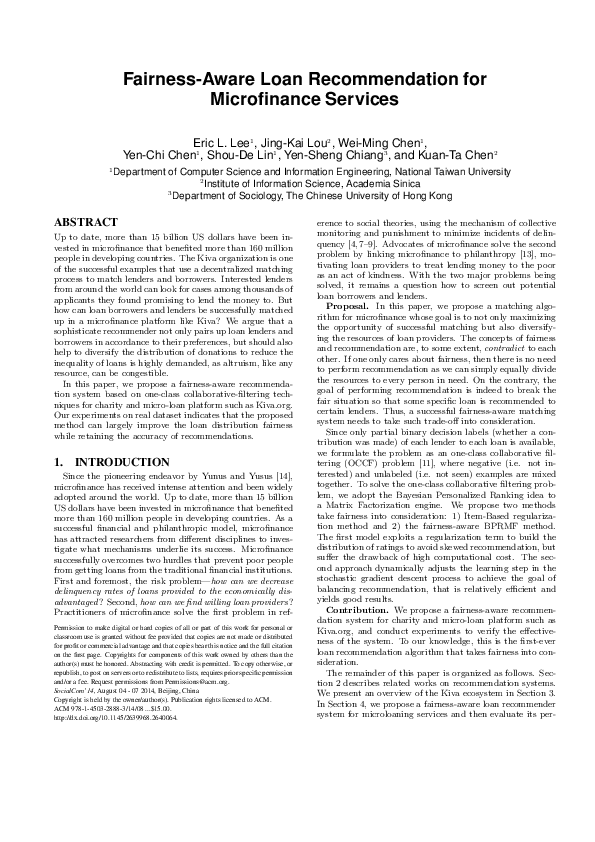 (PDF) Fairness-Aware Loan Recommendation for Microfinance Services
