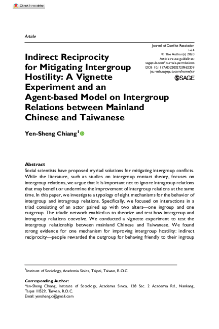 (PDF) Indirect Reciprocity for Mitigating Intergroup Hostility: A ...
