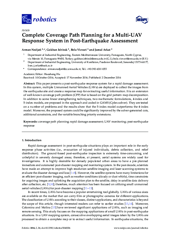 (PDF) Complete Coverage Path Planning for a Multi-UAV Response System in Post-Earthquake Assessment