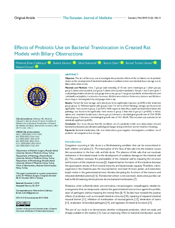 (PDF) Effects of Probiotic Use on Bacterial Translocation in Created ...