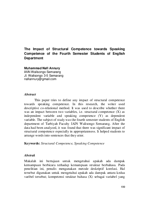 (PDF) The Impact of Structural Competence towards Speaking Competence of the Fourth Semester ...