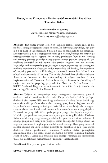 (PDF) Peningkatan Kompetensi Profesional Guru melalui Penelitian Tindakan Kelas