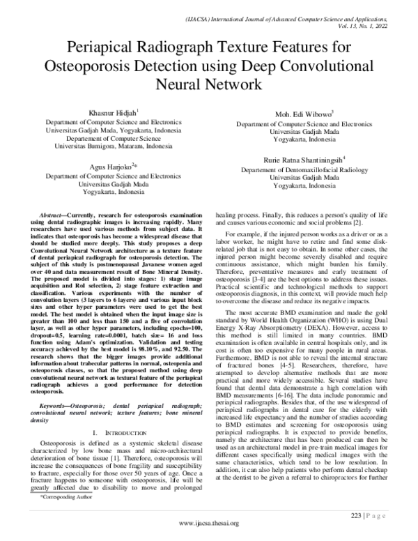 (PDF) Periapical Radiograph Texture Features for Osteoporosis Detection using Deep Convolutional ...