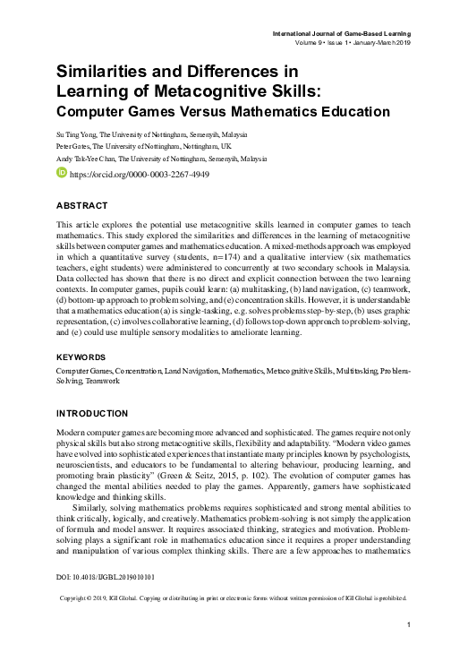 (PDF) Similarities and Differences in Learning of Metacognitive Skills