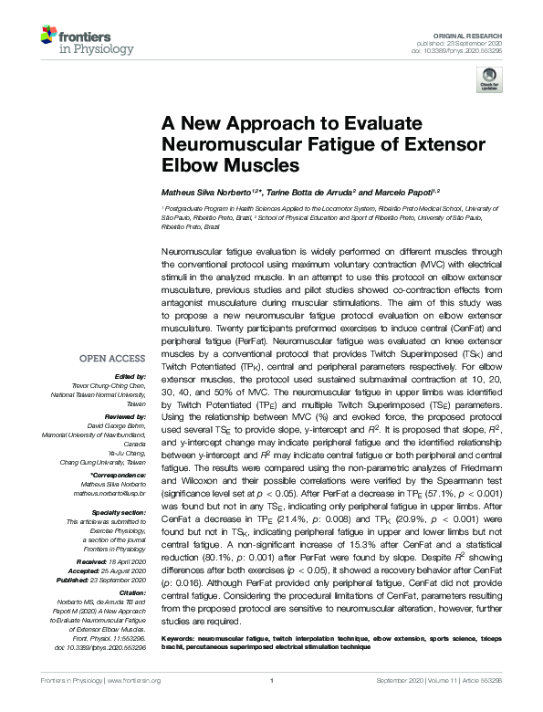 (PDF) A New Approach to Evaluate Neuromuscular Fatigue of Extensor Elbow Muscles