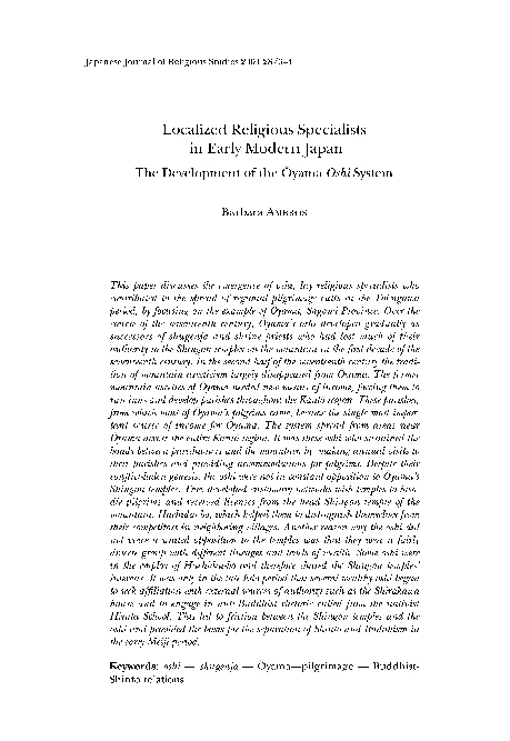 (PDF) Localized Religious Specialists in Early Modern Japan: The ...
