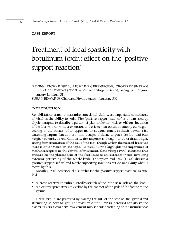 (PDF) Treatment of focal spasticity with botulinum toxin: effect on the ...