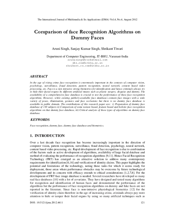 (PDF) Comparison of face Recognition Algorithms on Dummy Faces