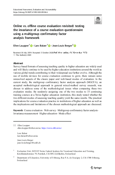(PDF) Online vs. offline course evaluation revisited: testing the ...
