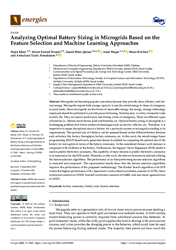 Pdf Analyzing Optimal Battery Sizing In Microgrids Based On The Feature Selection And Machine