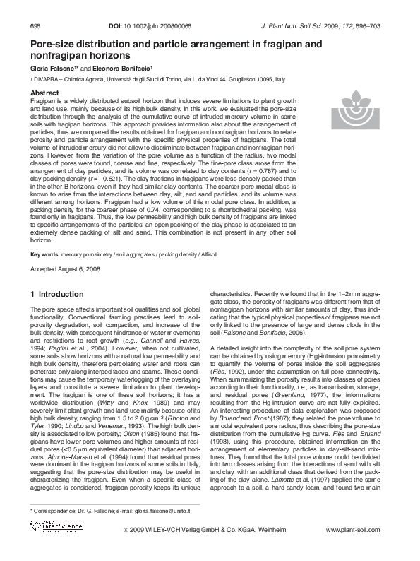 (PDF) Pore‐size distribution and particle arrangement in fragipan and ...