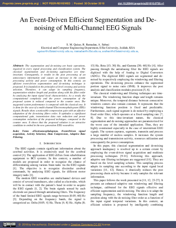 (PDF) An Event-Driven Efficient Segmentation and De-Noising of Multi-Channel EEG Signals | Saeed ...