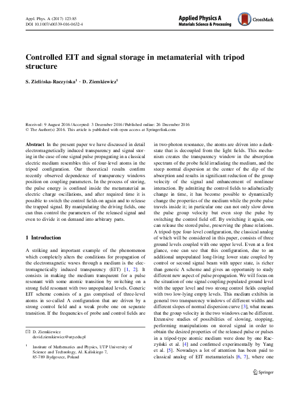 (PDF) Controlled EIT and signal storage in metamaterial with tripod ...