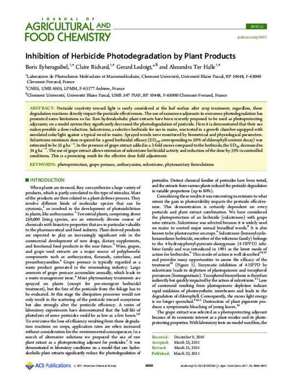 (PDF) Inhibition of Herbicide Photodegradation by Plant Products