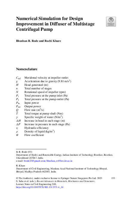 (PDF) Numerical Simulation for Design Improvement in Diffuser of Multistage Centrifugal Pump ...